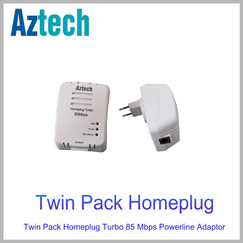 Aztech HL105E / Twin Pack Homeplug Turbo 85 Mbps Powerline Adaptor ...