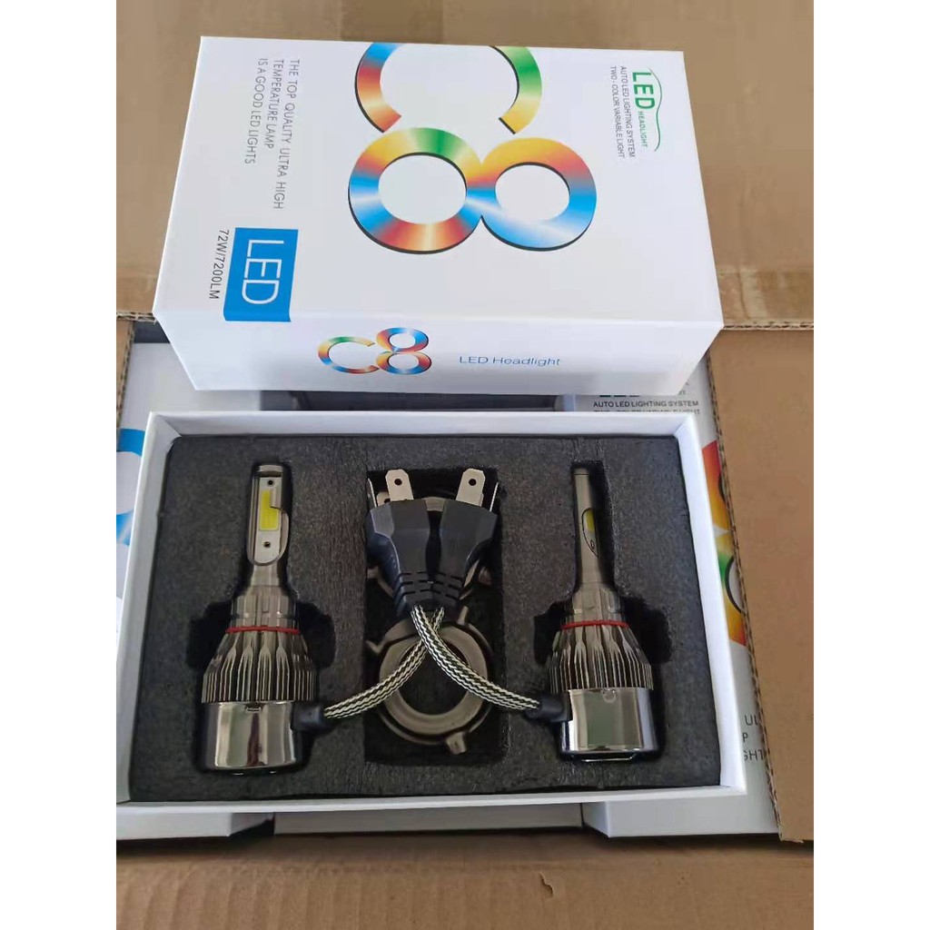 1คู่ ไฟหน้ารถยนต์ C8 LED แสงสีขาว H1 H3 H4 H7 H11 9005 9006 72W 6000K | Shopee Thailand