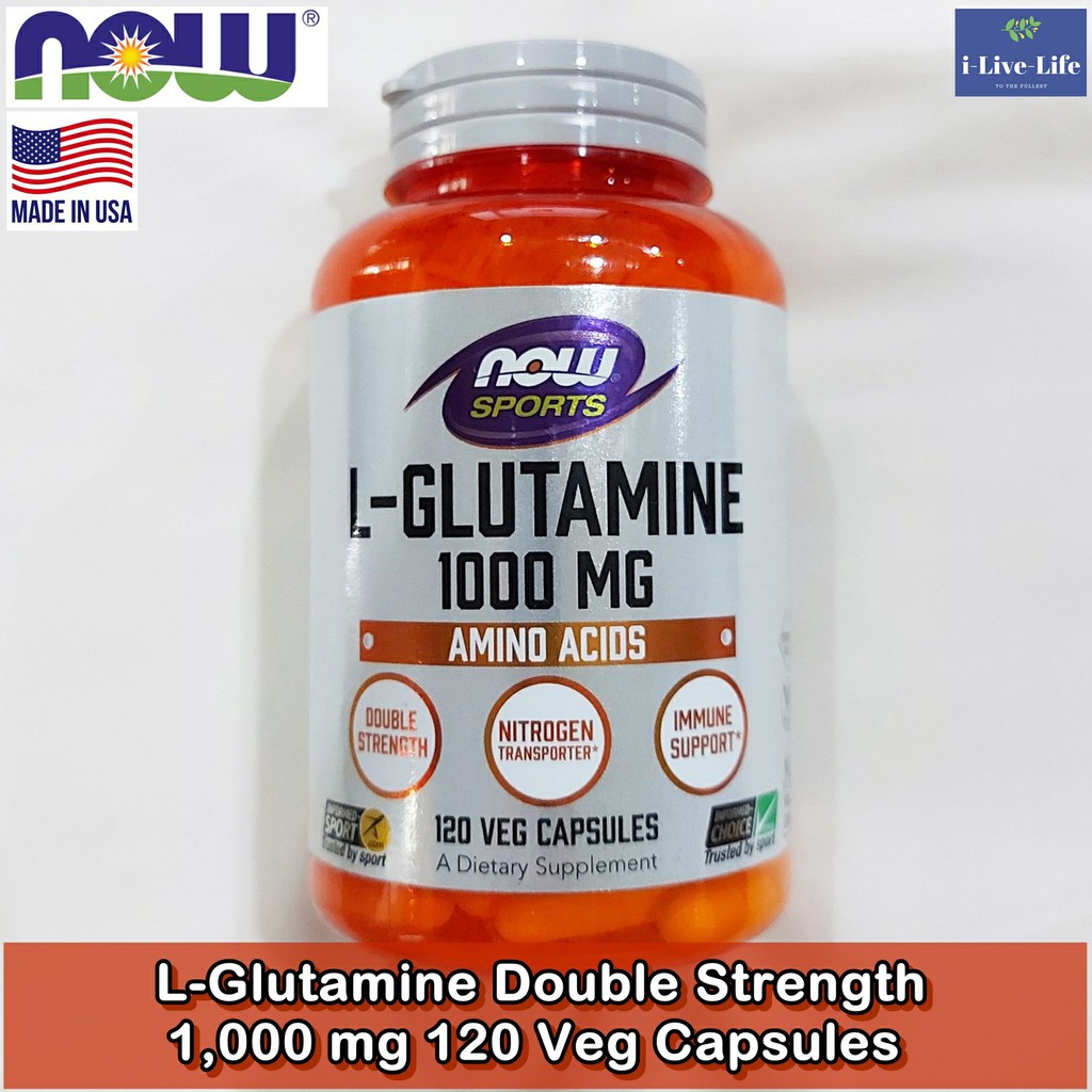 แอล-กลูตามีน L-Glutamine Double Strength 1,000 mg 120 Veg Capsules ...