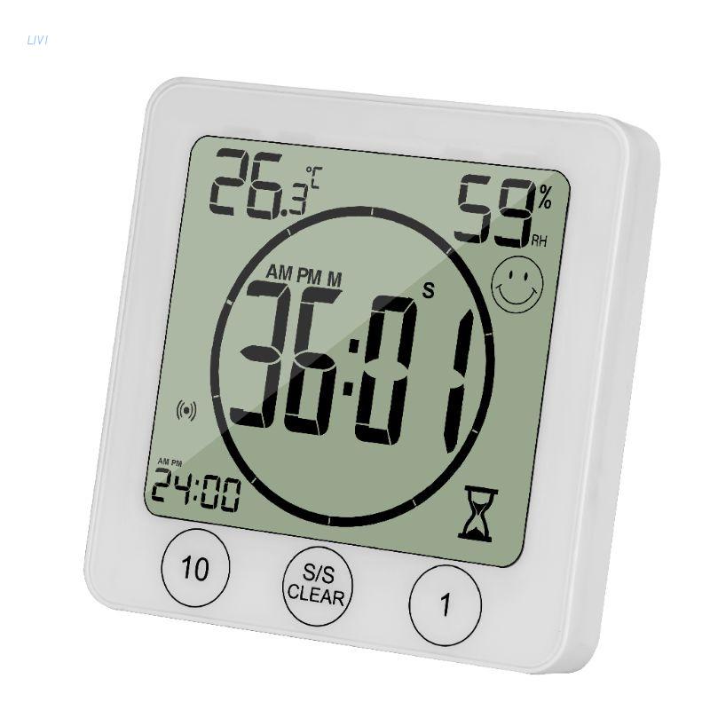 LIVI LCD Bathroom Wall Clock Temperature Humidity Countdown Waterproof ...