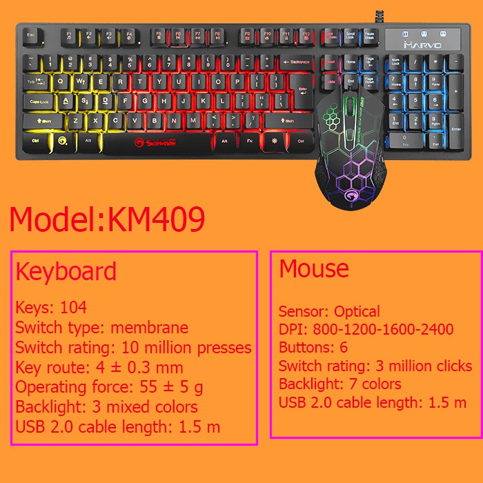 Marvo Scorpion KM409 Gaming Keyboard+Mouse ชุดคอมโบเกมมิ่ง คีย์บอร์ด ...