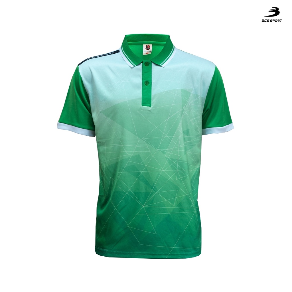 BCS SPORT เสื้อพิมพ์ลาย/กีฬา คอโปโล ปกสปอร์ต สีเขียว UNISEX เนื้อผ้า ...
