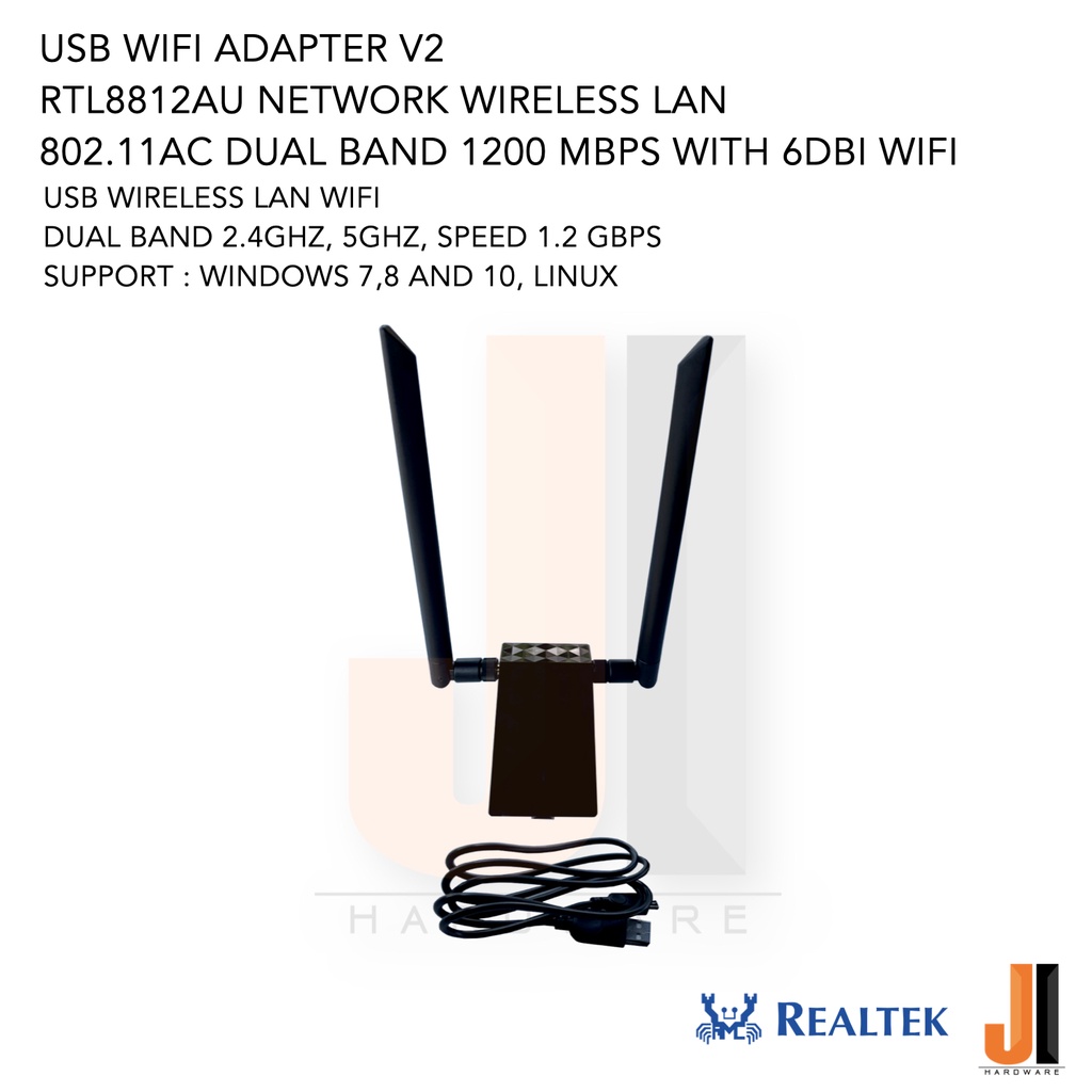 USB Wi-Fi Adapter Realtek RTL8812AU Network LAN Dual Band 1200 Mbps (TX ...
