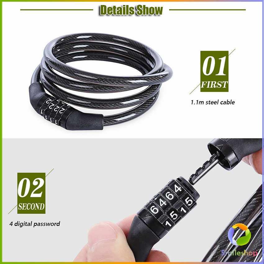 Smileshop สายล็อคอเนกประสงค์ สายล็อคจักรยาน สายล็อครหัส 4 ตัว Four ...