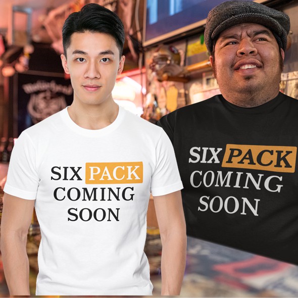 เสื้อยืดผู้ชาย เสื้อไซส์ใหญ่ สกรีนแฟชั่น Six Pack Coming Soon เสื้อคน ...