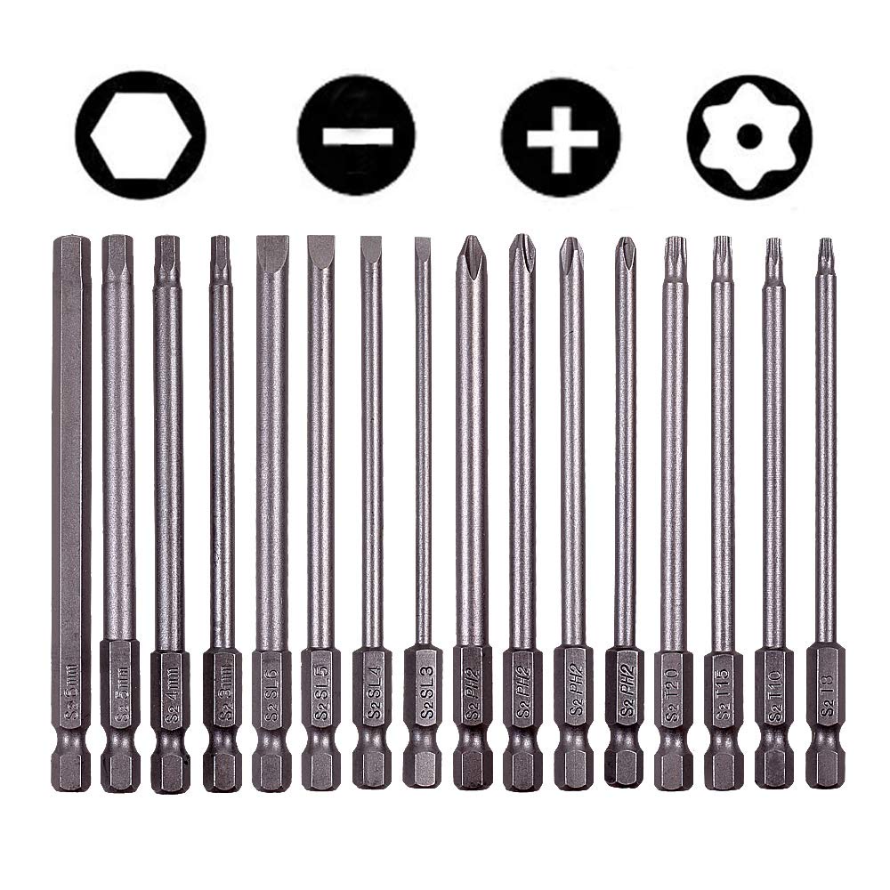 16 ชิ้น 100 มิลลิเมตรไขควง Bits Phillips Slotted Torx Hex Allen ประแจสก ...