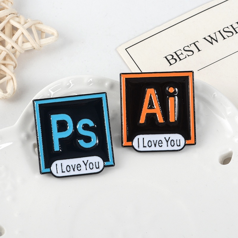 I Love You PS AI Enamel Pin Brooch Illustrator Photoshop Pins Software Icon Lapel Pin Backpack ...