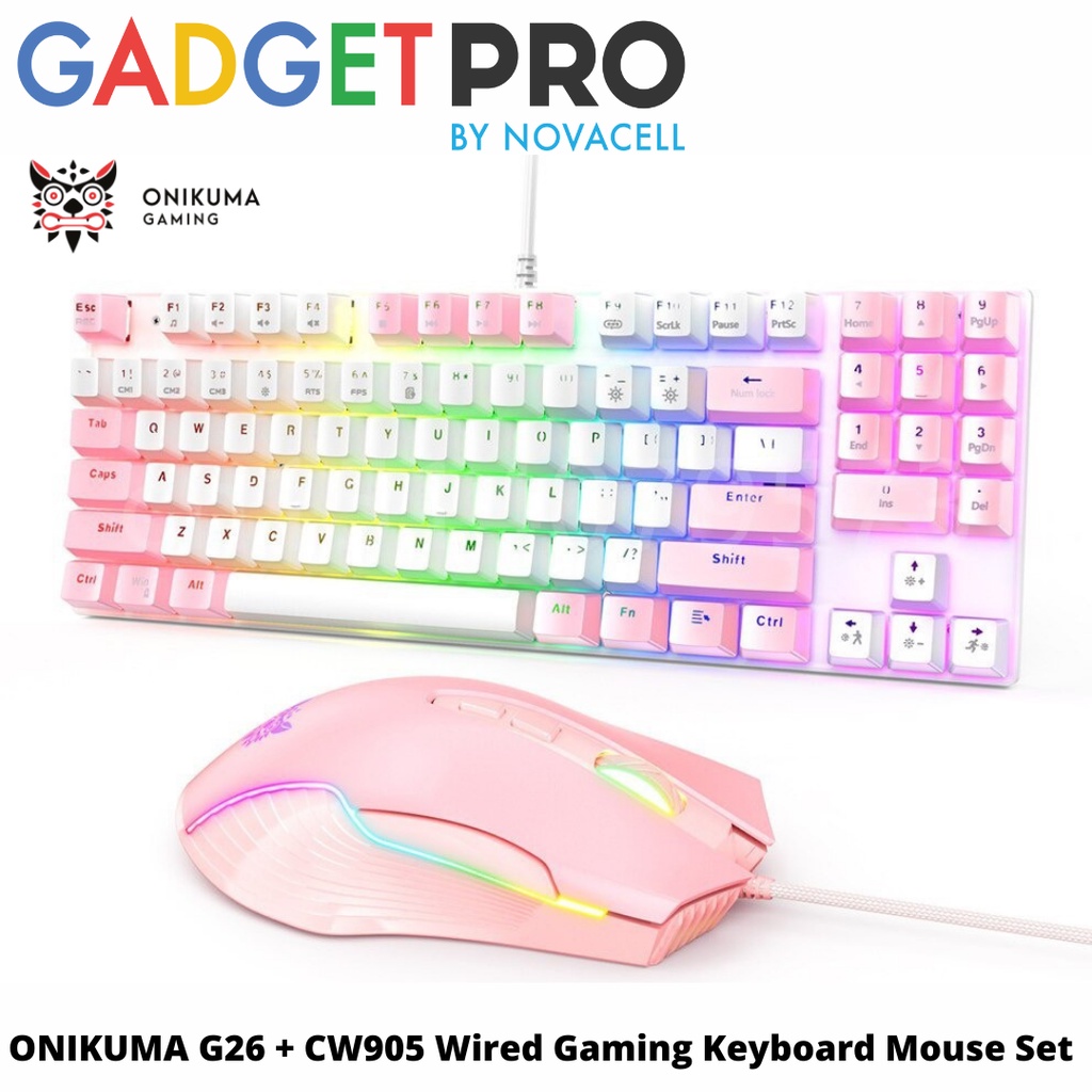 Onikuma G26 + CW905 ชุดเมาส์ คีย์บอร์ดเล่นเกม แบบใช้สาย G26 มีสีชมพู สี ...