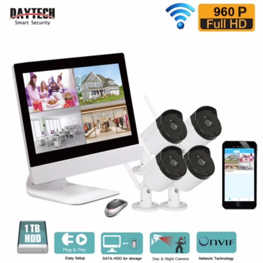 กล้องวงจรปิด Wireless IP Camera 4CH All-in-One 960P WIFI NVR with 10 ...