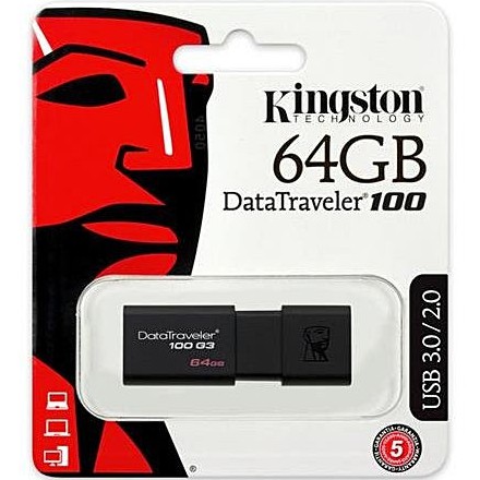 64 GB FLASH DRIVE (แฟลชไดร์ฟ) KINGSTON (DT100G3/64GB) USB 3.0 รับประกัน ...