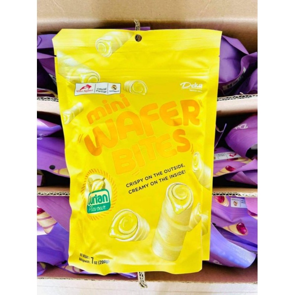 Mini wafer bites ขนมเวเฟอร์ สอดใส้ รสทุเรียน และรสมันม่วง | Shopee Thailand