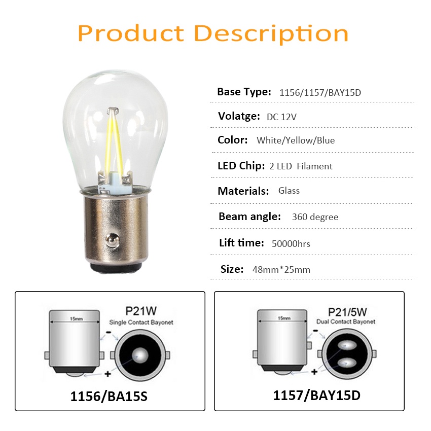 1156 P21W BA15S 1157 BAY15D LED COB Filament ชิปรถย้อนกลับที่จอดรถ ...