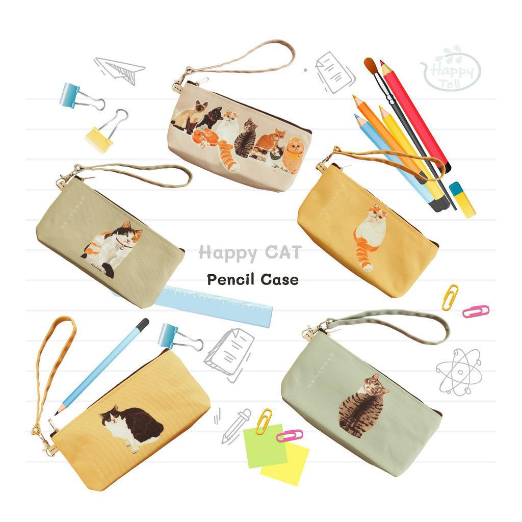 Happy Tell กระเป๋าดินสอ กระเป๋าผ้าแคนวาส Pencil Case ลายลายน้องแมวสุด ...