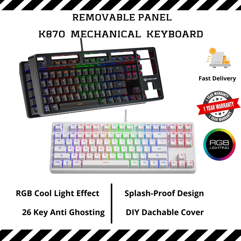 แผงคีย์บอร์ดเล่นเกม K870 Hotswap 87 คีย์ มีไฟแบ็คไลท์ RGB ถอดออกได้ | Shopee Thailand