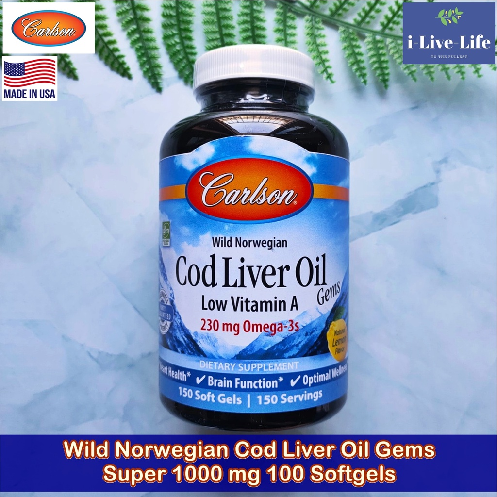 น้ำมันตับปลา Wild Norwegian Cod Liver Oil Gems Low Vitamin A Natural ...