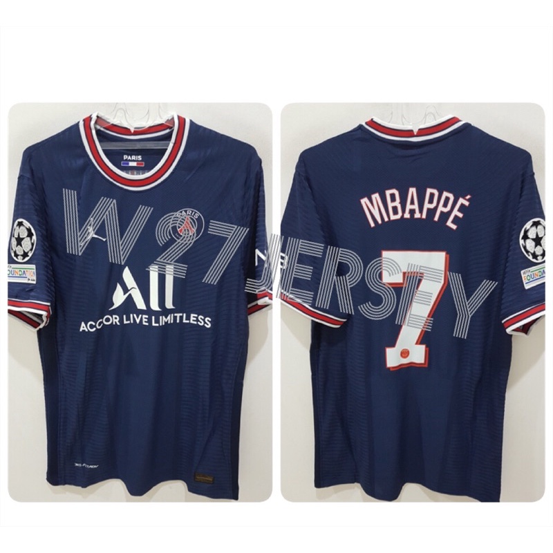 เสื้อกีฬาแขนสั้น ลายทีม PSG Home player Issue 2021-2022 Mbappe Patch ...