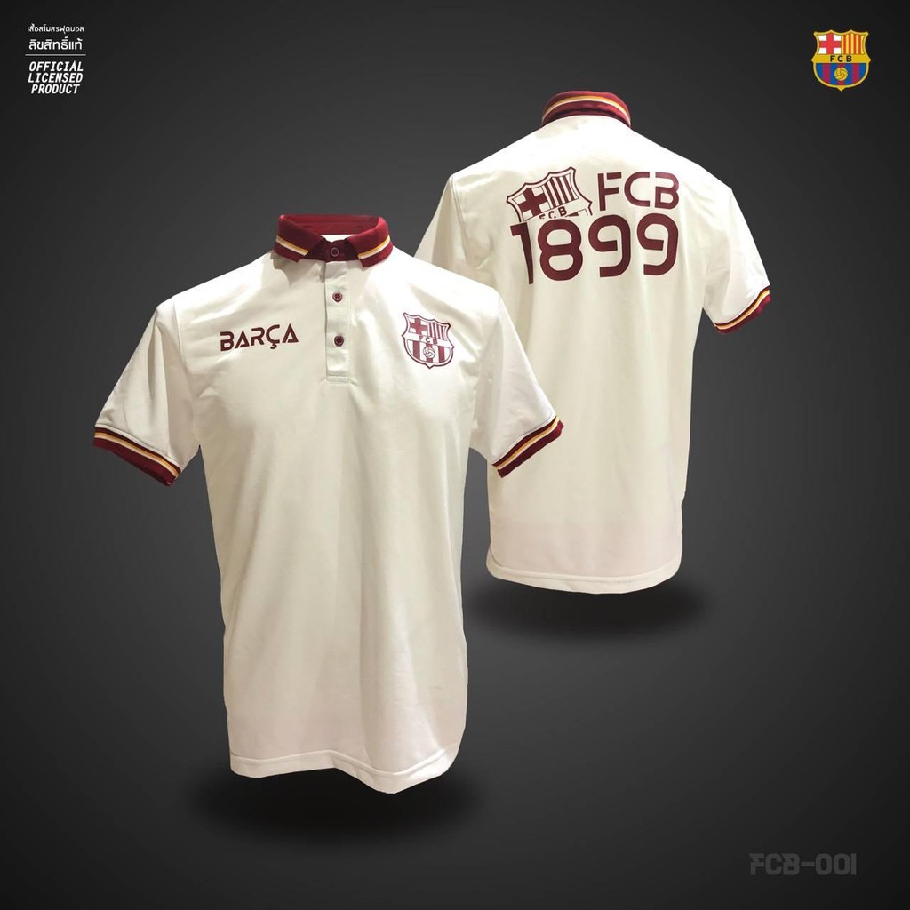 เสื้อโปโล ลิขสิทธิ์แท้ บาร์เซโลน่า Barcelona ( ชาย ) รุ่น FCB 001 สีขาว | Shopee Thailand