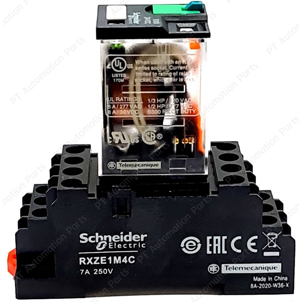รีเลย์พร้อมซ็อกเก็ต ชไนเดอร์ Schneider Electric RXM4AB2BD RXZE1M4C 24VDC 6A 4คอนแทค 14ขา มีไฟ ...