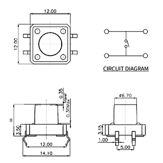 TACT-SW SW 12x12 12 x 12 4.3 5 6 7 9 12 13 mm Switch 4P TACT RESET PUSH ...