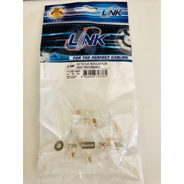 LINK CAT 5E RJ45 MODULAR PLUG HIGHT PERFORMANCE สีใส รุ่น US-1001 หัวแลนตัวผู้ 1 แพ็ค มี 10 หัว ...