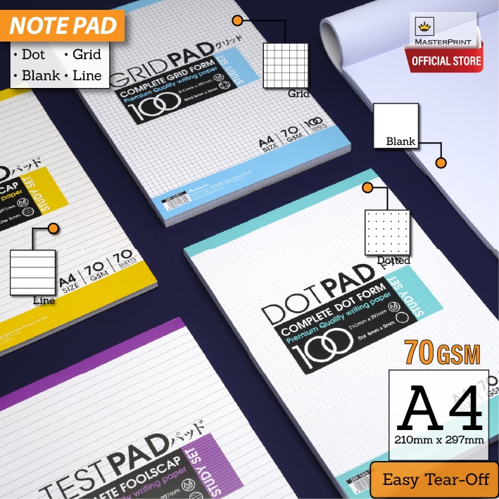 Masterprint A4 Exam Note Pad - Dot/Grid/Blank/Line (50/70/100S x 70gsm) | Shopee Thailand