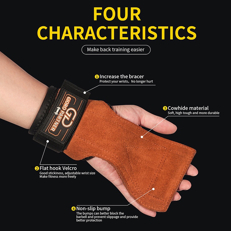 ถุงมือฟิตเนส STRAPS Leather Grip pads & Strap SKDK หนังกลับ สแต๊ป หนัง ...