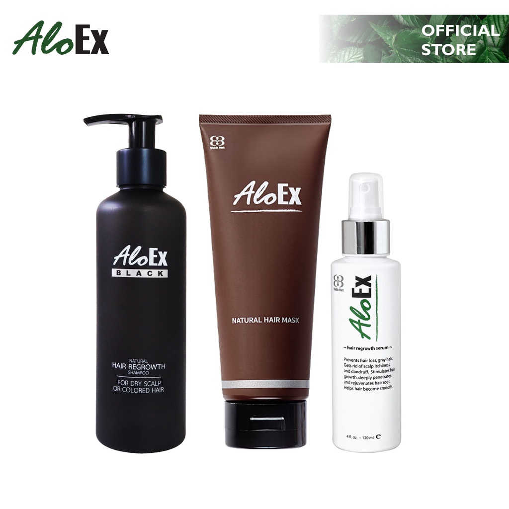 [เซตสุดคุ้ม] AloEx Original Shampoo, AloEx Hair Mask, AloEx Hair Serum 120 ml. เซตลดผมร่วง บำรุง ...