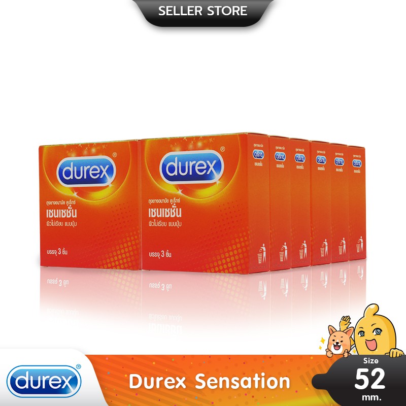 Durex Sensation ถุงยางอนามัย แบบปุ่ม ผิวไม่เรียบ มีปุ่มเยอะ เพิ่มความรู้สึก ขนาด 52 มม. บรรจุ 12 ...