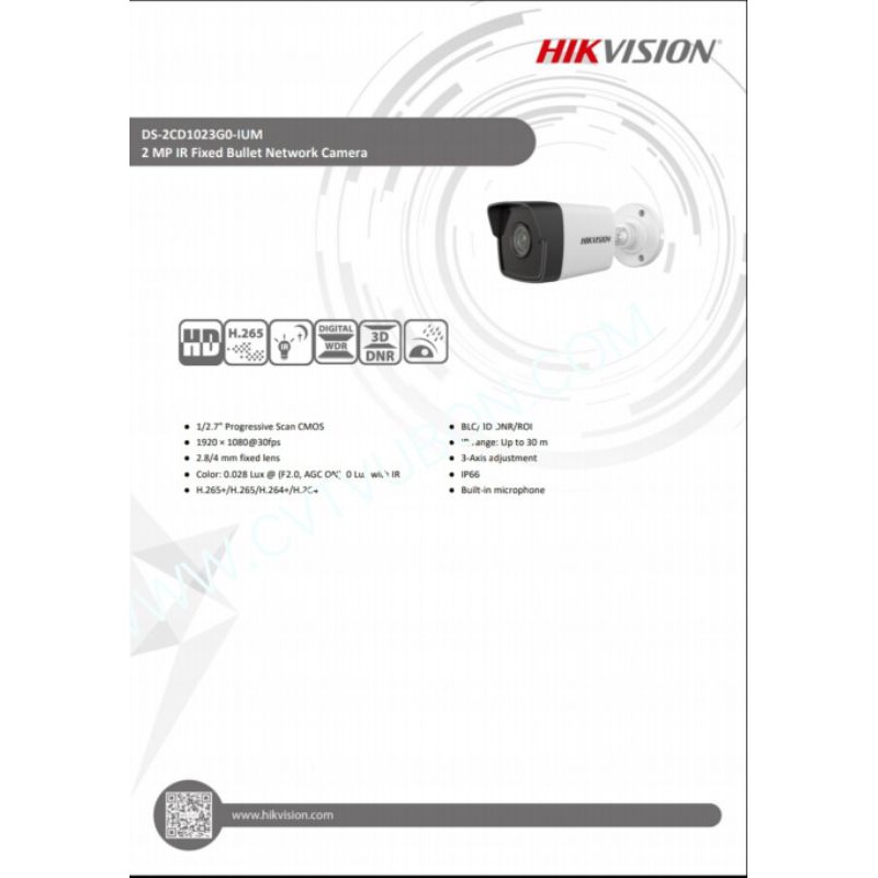 กล้องวงจรปิด Hikvision IP Camera 2MP PoE (ไมค์) DS-2CD1023G0-IUM (Built-in Mic) | Shopee Thailand