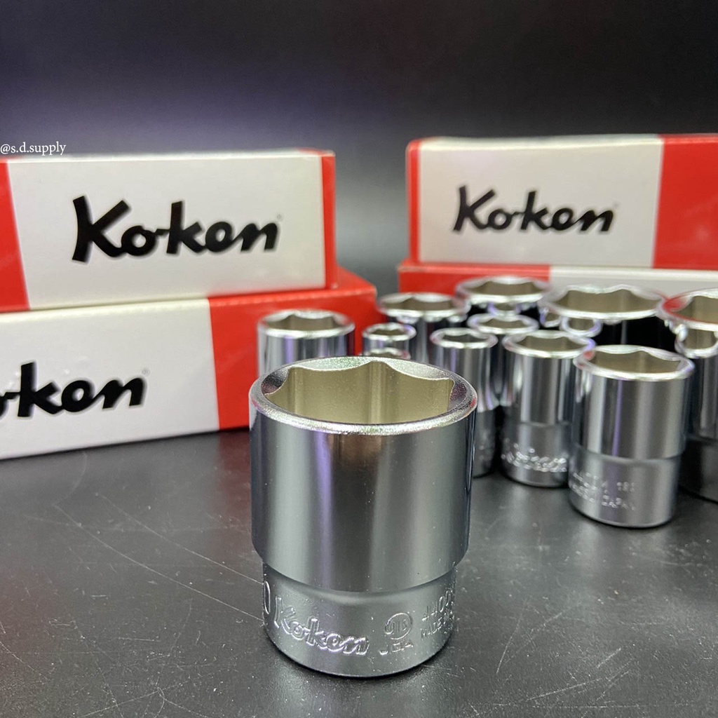 Koken ลูกบล็อกสั้น ขนาด 1/2 นิ้ว 6 เหลี่ยม ( ขนาด 6 - 22 มม.) 4400M Hand Socket ลูกบล็อค สีขาว ...