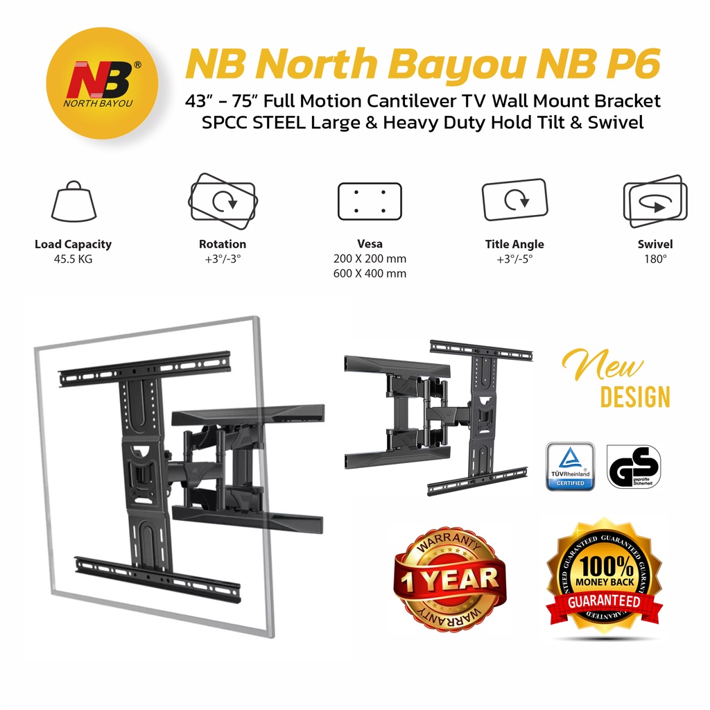 Nb North Bayou P6 45 ถึง 75 นิ้ว Full Motion Cantilever TV Wall Mount ...