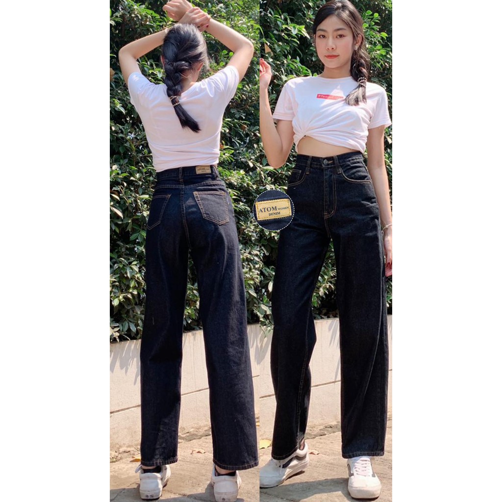 S-38 Atom jeans กางเกงยีนส์เอวสูงทรงกระบอกใหญ่เรียบ สีดำสนิม รุ่นนี้ขาย ...