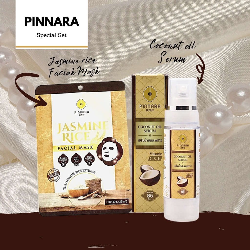PINNARA SET Jasmine rice Faciak Mask + Coconut oil Serum | Shopee Thailand