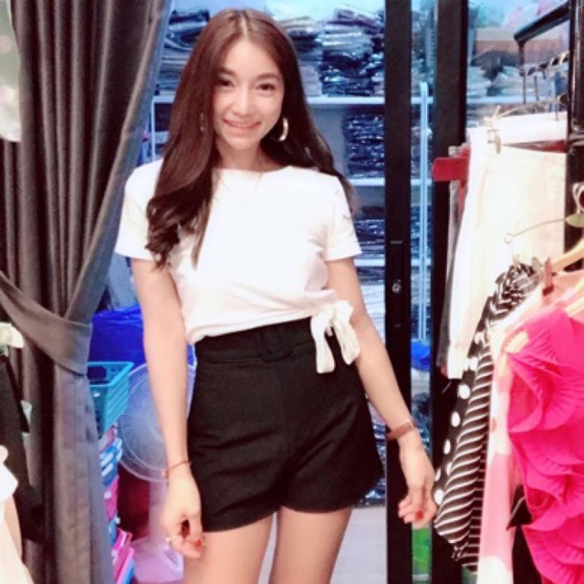 Hiso กางเกงเอวสูง แต่งเข็มขัด | Shopee Thailand