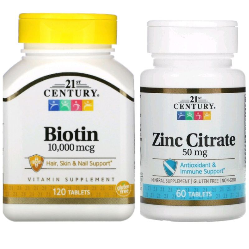 แพคคู่ Zinc 50mg 60tablets Biotin 10000mcg 120tablets ซิงค์ ไบโอติน แพค ...
