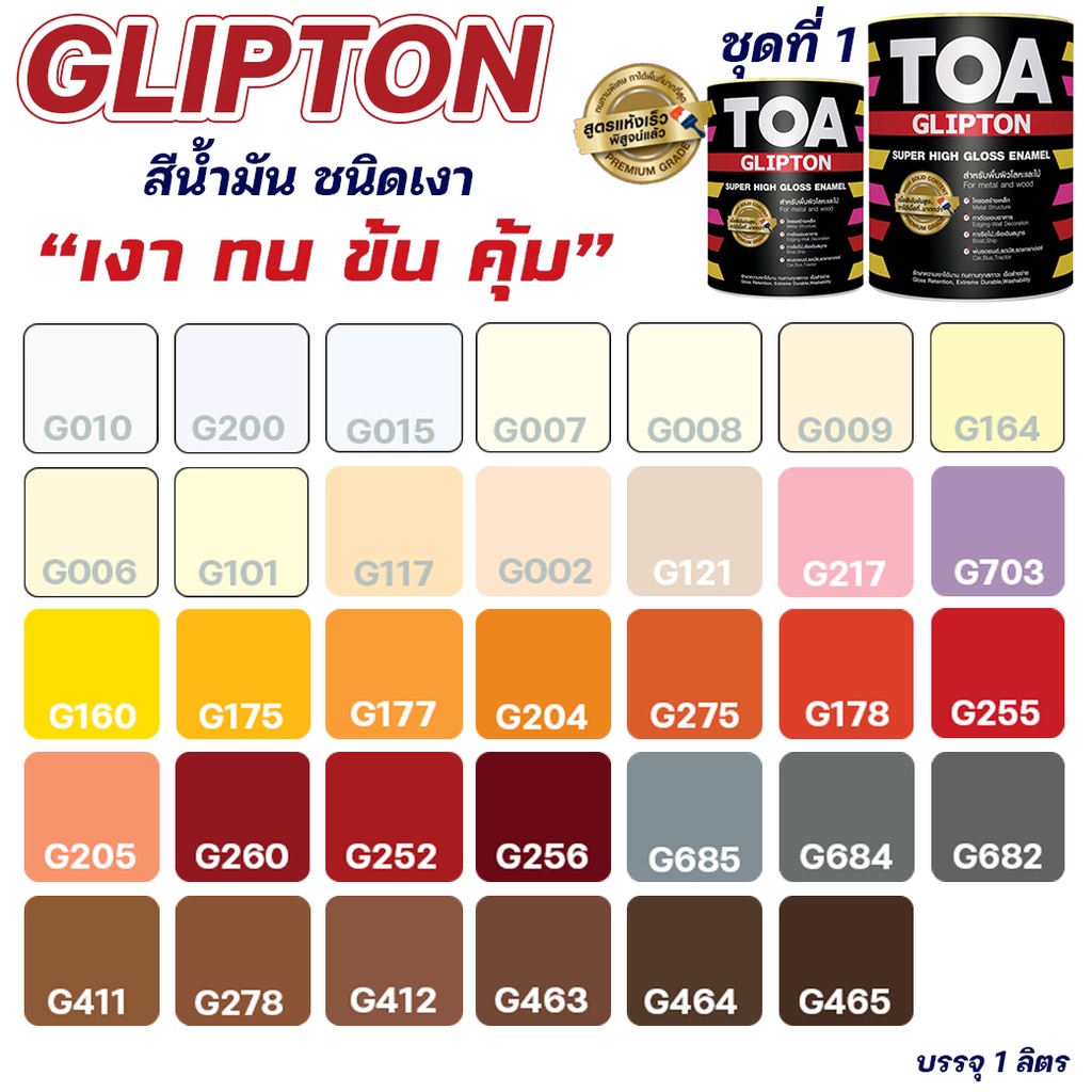 สีน้ำมัน TOA Glipton ขนาด 0.946L ชุดที่ 1 21001 สีทาเหล็ก สีเคลือบเงา ...