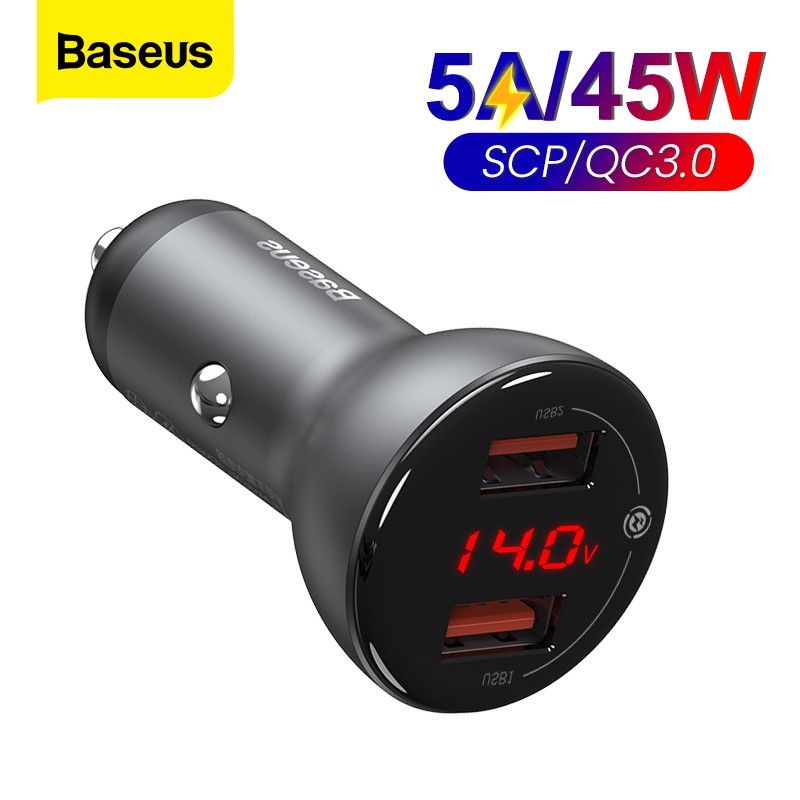 Baseus 45W โลหะคู่ 4.0 3.0 ชาร์จเร็วในรถ USB QC4.0 QC3.0 USB ชาร์จเร็ว สําหรับ iPhone Xiaomi ...