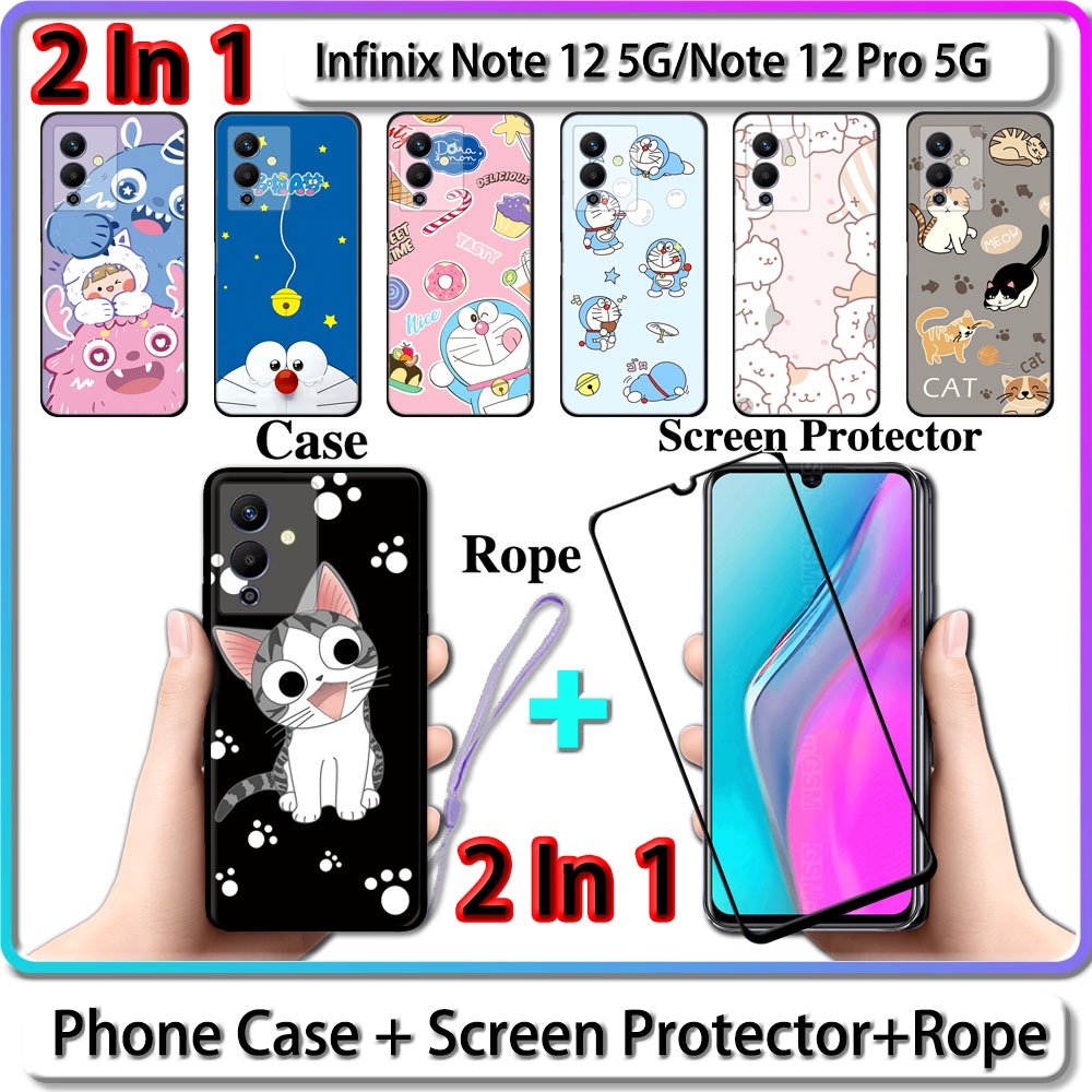 2 IN 1 เคส Infinix Note 12 5G Note 12 Pro 5G เคส พร้อมกระจกนิรภัย โค้ง ...
