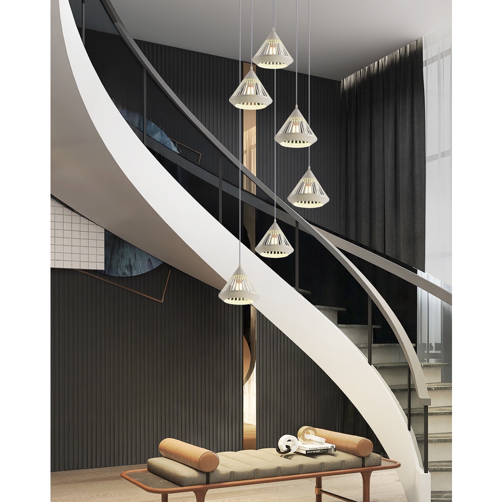 neolight-โคมไฟห้อยต่างระดับ ทรงปีรามิด 6 หัว รุ่น P06-6-แถมหลอดไฟ LED ...