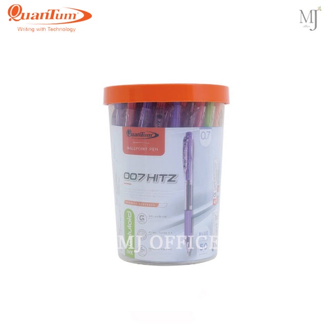 Quantum pen ปากกา ปากกาลูกลื่นแบบกด 007 Hitz 0.7 หมึกสีน้ำเงิน ด้ามคละ ...