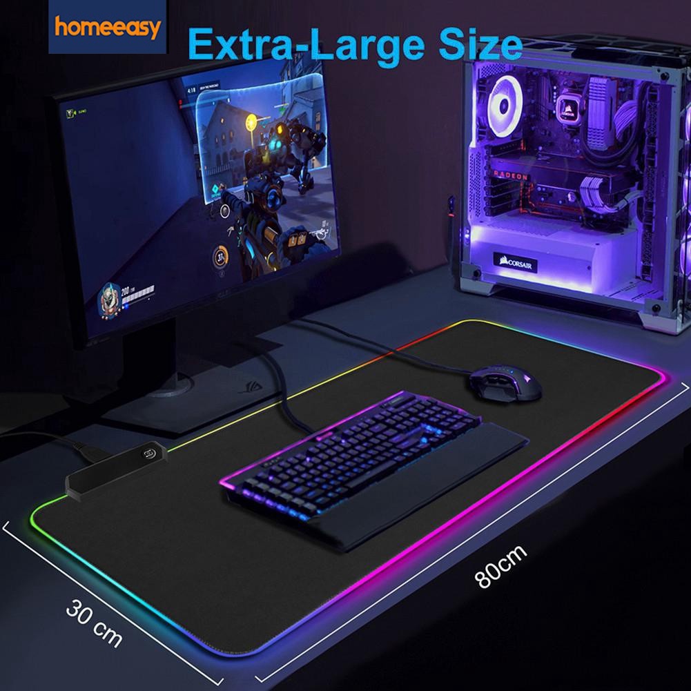 Homeeasy แผ่นรองเมาส์มีไฟ RGB Gaming Mousepads แผ่นรองเม้าส์สำหรับเล่นเกมส์ 80cm×30cm mouse pad ...