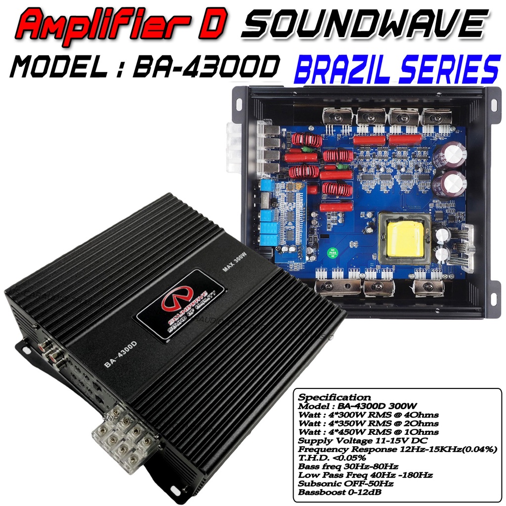 SOUNDWAVE เพาเวอร์แอมป์ บราซิล CLASS D 4CH. 300วัตต์เต็ม BA-4300D ขับ ...