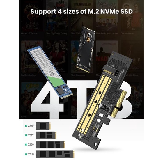 UGREEN รุ่น 70503 M.2 NVME to PCIe 3.0 X4 X8 X16 Adapter Card, Support ...