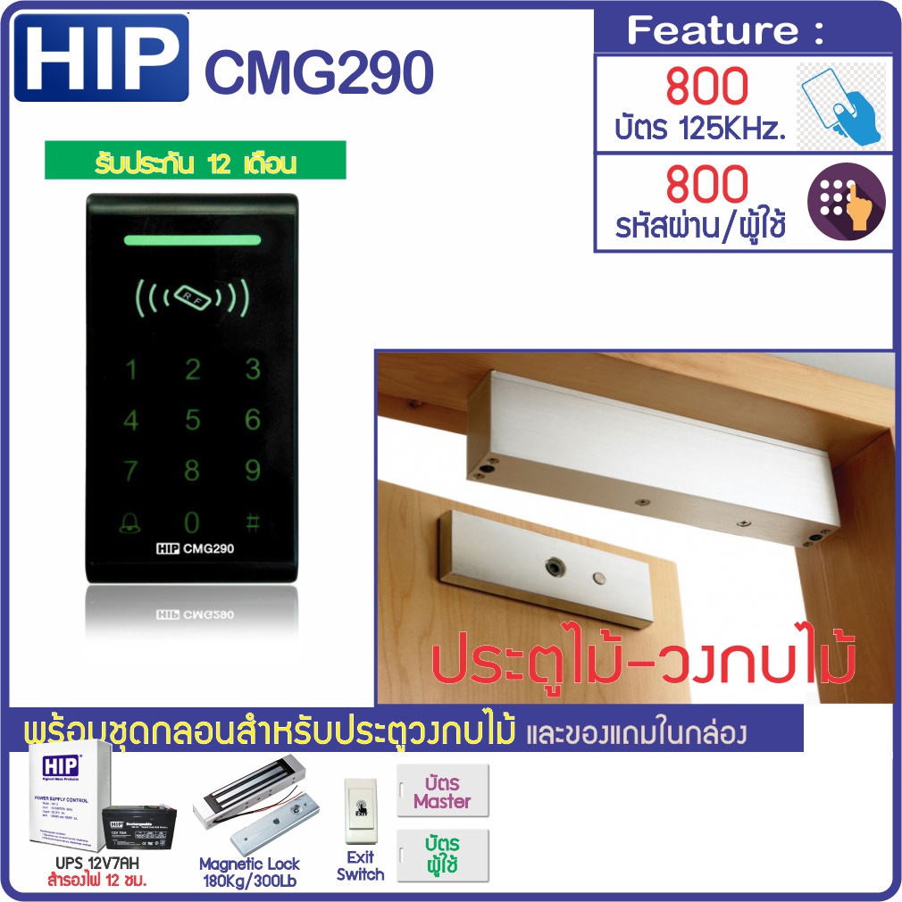 HIP CMG290 ทาบบัตรคีย์การ์ด กดรหัสเปิดประตู พร้อมชุดกลอนสำหรับประตูไม้ | Shopee Thailand