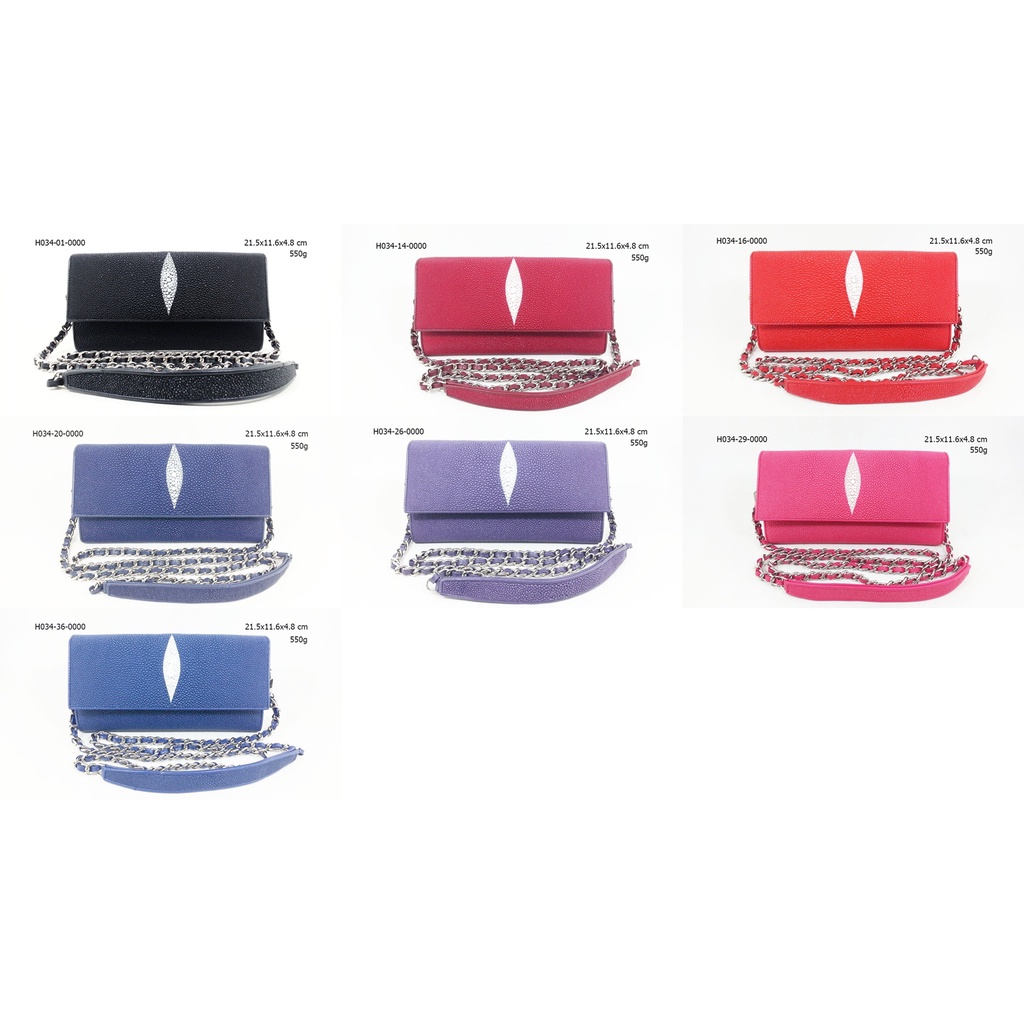 H 034 กระเป๋าสะพายสายโซ่ หนังปลากระเบนแท้ 100% สีพื้น | Shopee Thailand