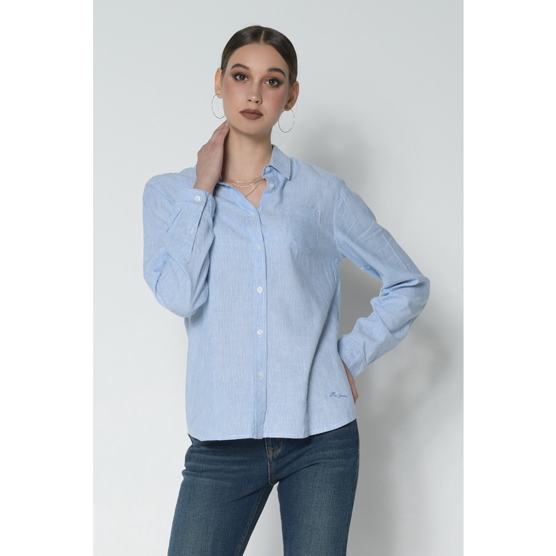 MC Jeans(แม็ค ยีนส์) Mc lady MSLZ067 เสื้อเชิ้ตผู้หญิง แขนยาว สีฟ้าอ่อน ...