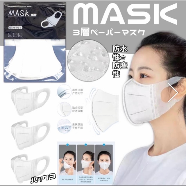 Mask3D Dustproof 1แพคมี 3ชิ้น หน้ากาก3ชั้นกันฝุ่นpm2.5กันละอองน้ำลาย สวมใส่สบายหายใจสะดวก เข้า ...