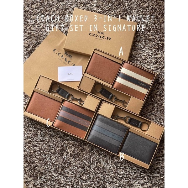 COACH BOXED 3-IN-1 WALLET GIFT SET IN SIGNATURE | Shopee Thailand
