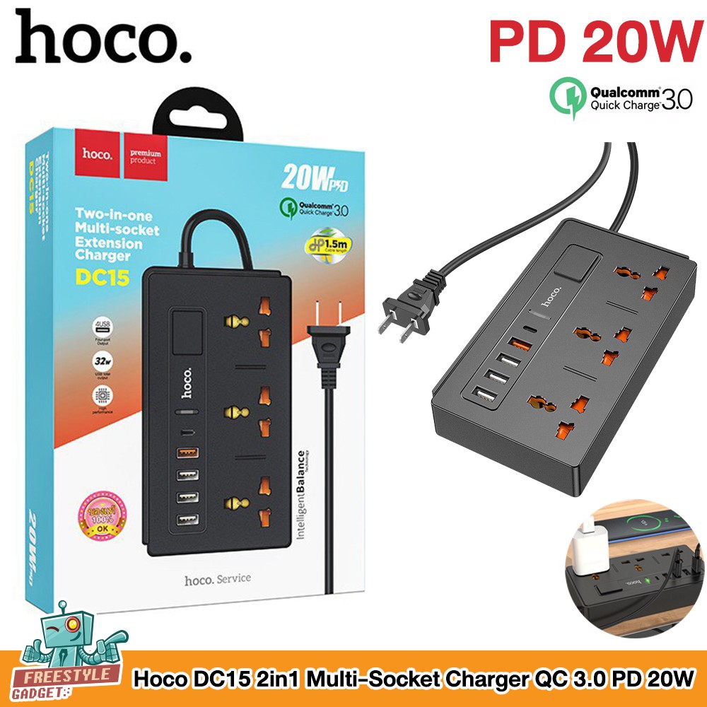 Hoco DC15 2in1 Multi-Socket Charger QC 3.0 PD 20W - รางปลั๊กไฟ ปลั๊ก ...