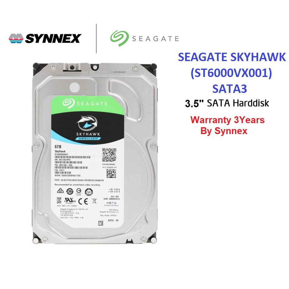 Seagate (ฮาร์ดดิสก์) HDD CCTV SEAGATE SKYHAWK 6TB (ST6000VX001) NAS ...